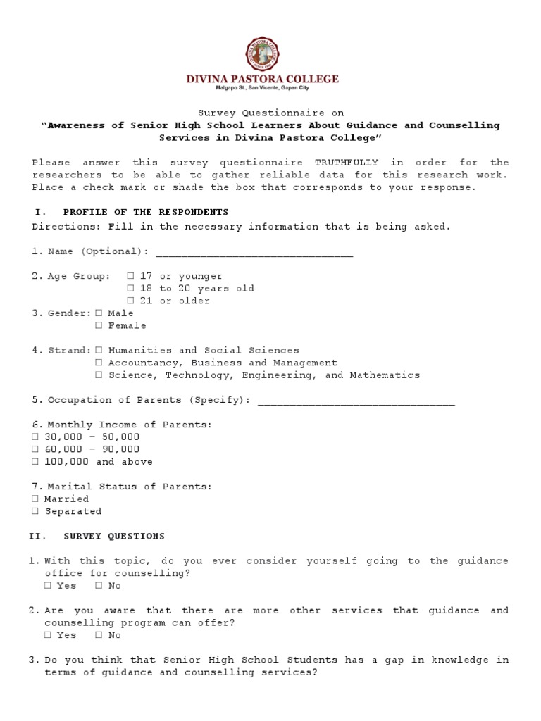 HUMSS-Questionnaire-Mariel | PDF | School Counselor | Questionnaire