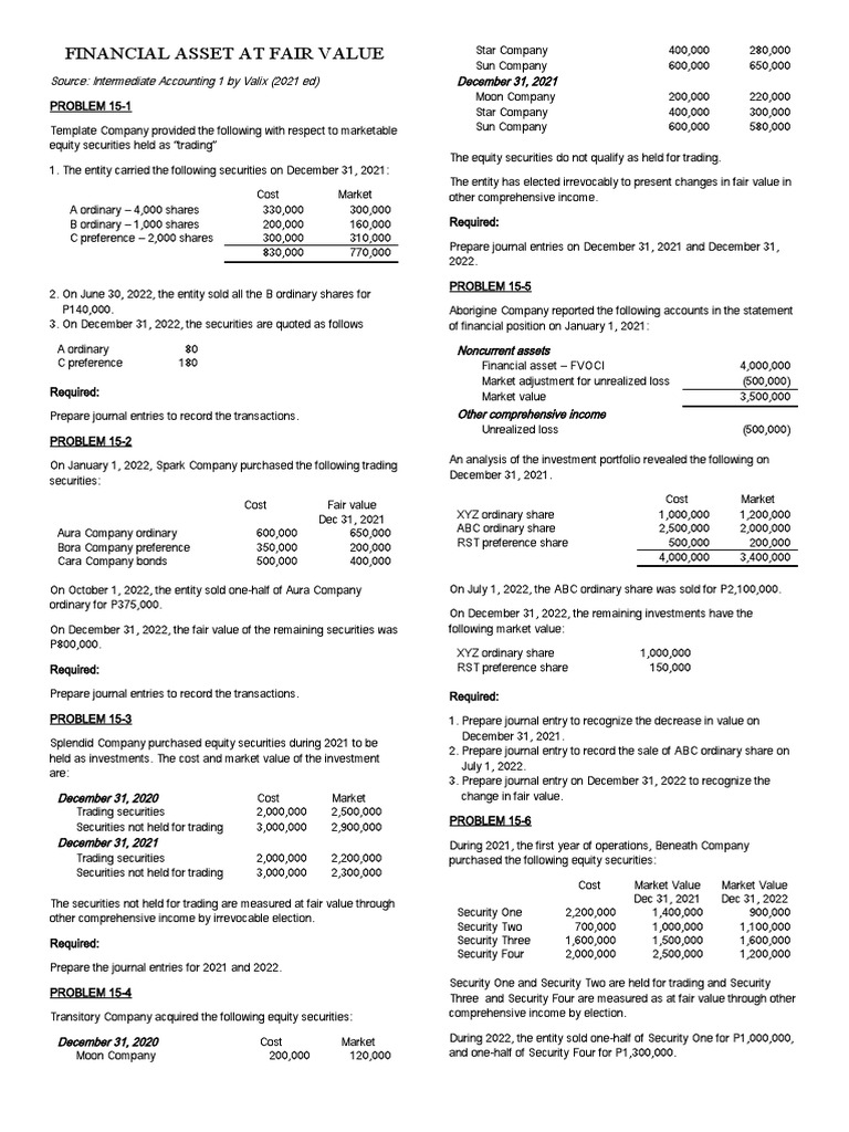 Financial Asset at Fair Value | PDF | Mark To Market Accounting | Historical Cost