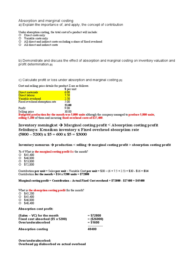 Absorption and Marginal Costing | PDF | Pricing | Management Accounting