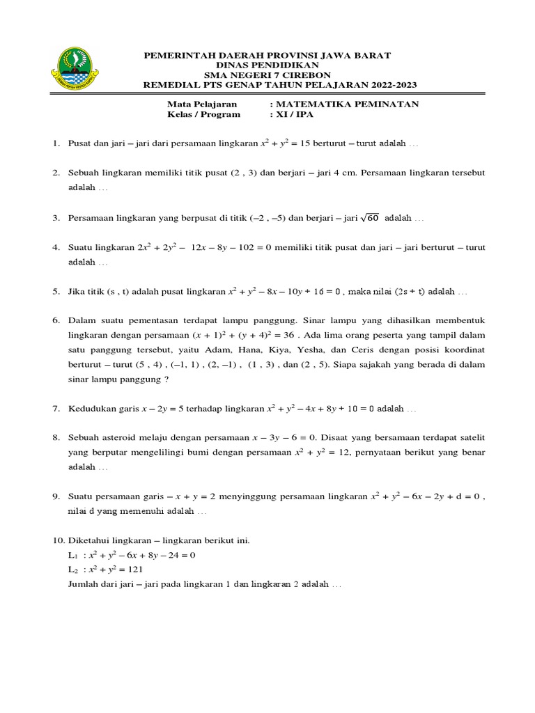 Remedial PTS MTK Minat Xi Ipa SM 2 | PDF