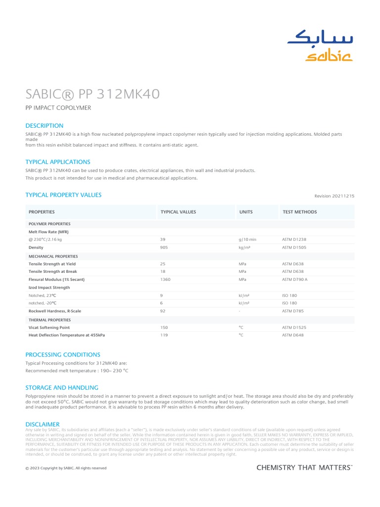 SABIC® PP - 312MK40 - Global - Technical - Data - Sheet | PDF | Materials | Building Engineering