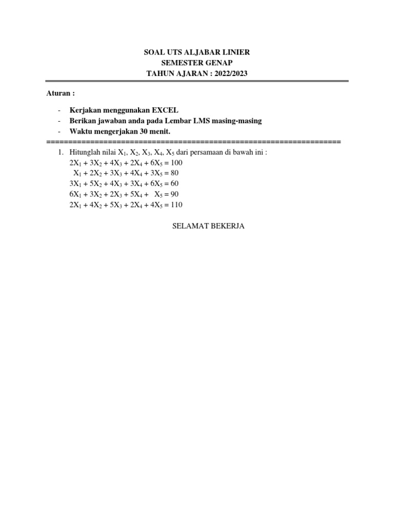 Soal Uts Aljabar Linier 2023 | PDF