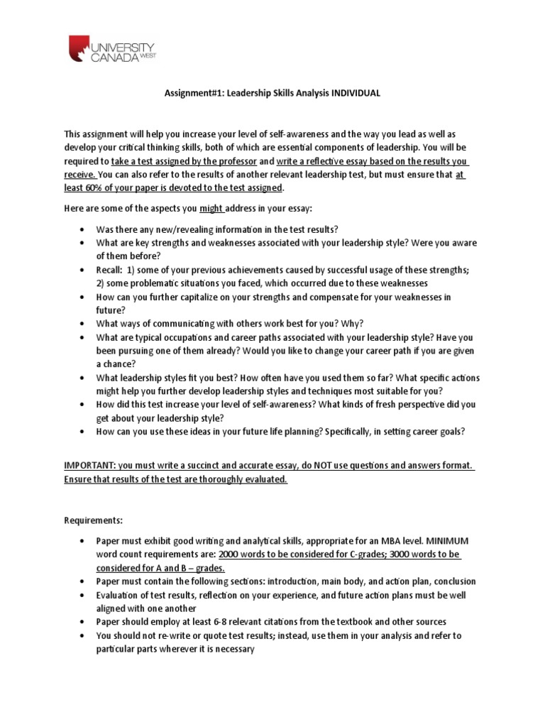 Assignment#1 Leadership Skills Analysis INDIVIDUAL | PDF | Leadership | Essays