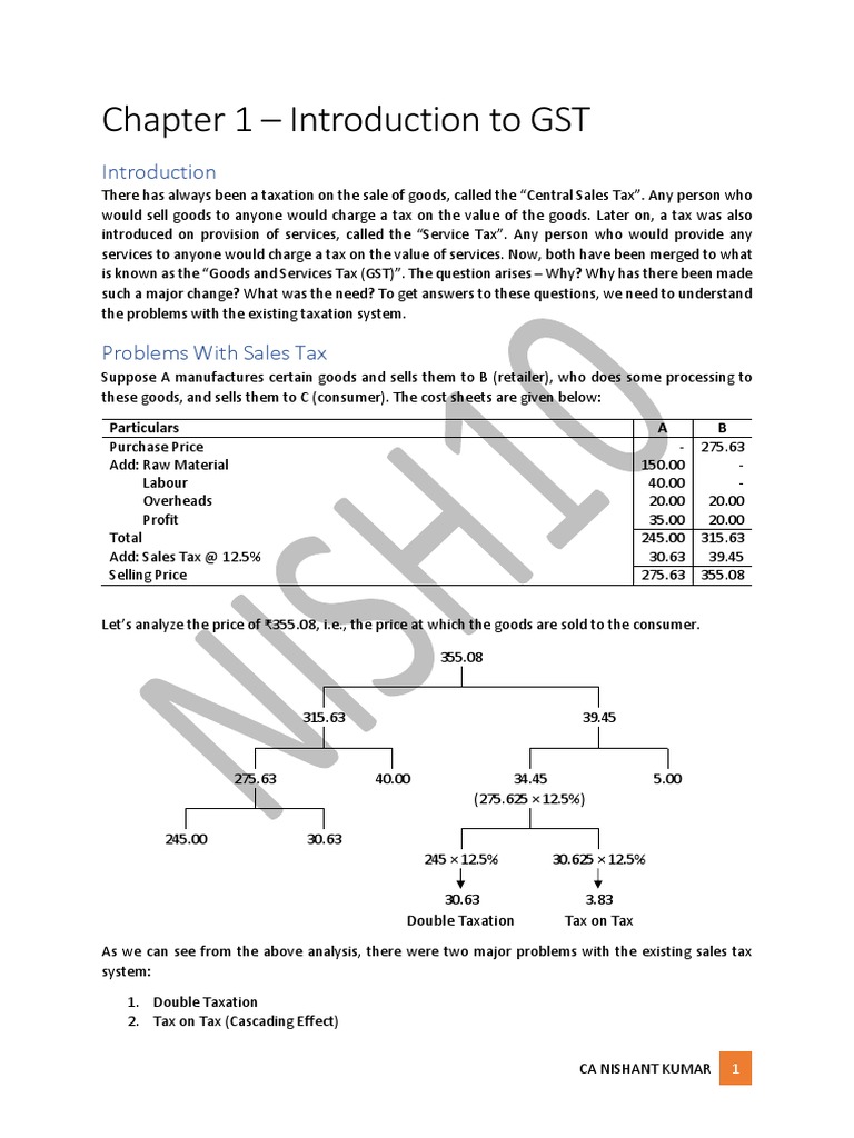 Chapter 1 - Introduction to GST - Notes | PDF | Taxes | Value Added Tax