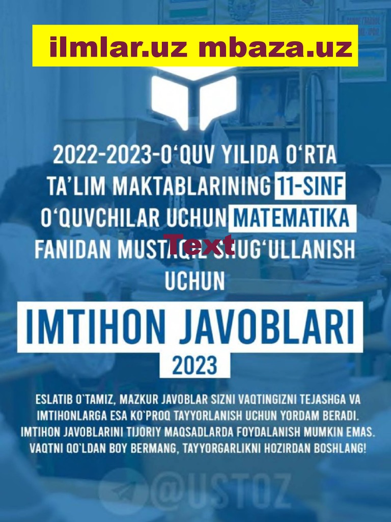 11 Sinf Matematika Imtihon Javoblari 2023 | PDF