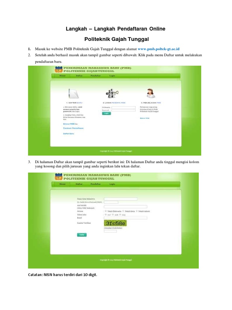 Panduan Daftar PMB Poltek GT Rev1 | PDF