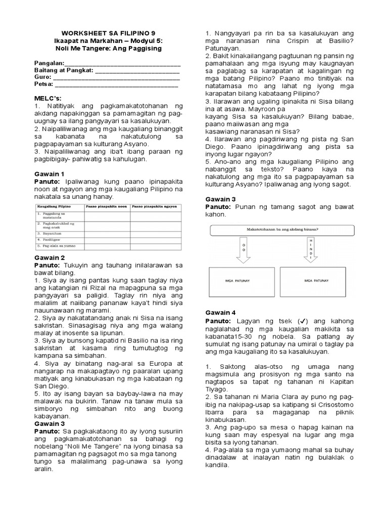 Worksheet Sa Filipino 9 Week 5 | PDF