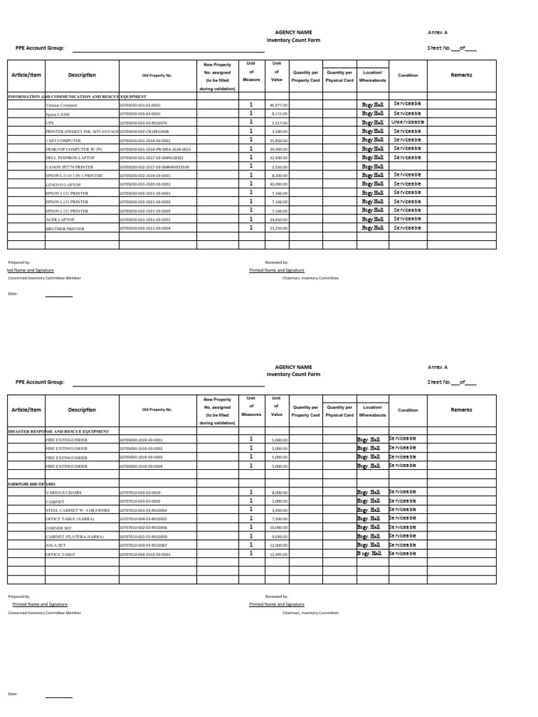 Annex A Inventory Count Form (Icf) | PDF | Printer (Computing) | Laptop