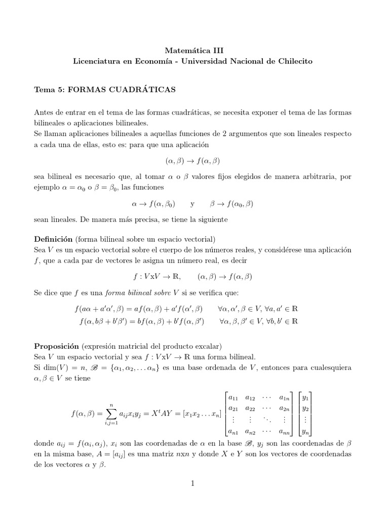 Apunte Formas Cuadráticas | PDF | Matriz (Matemáticas) | Base (álgebra ...