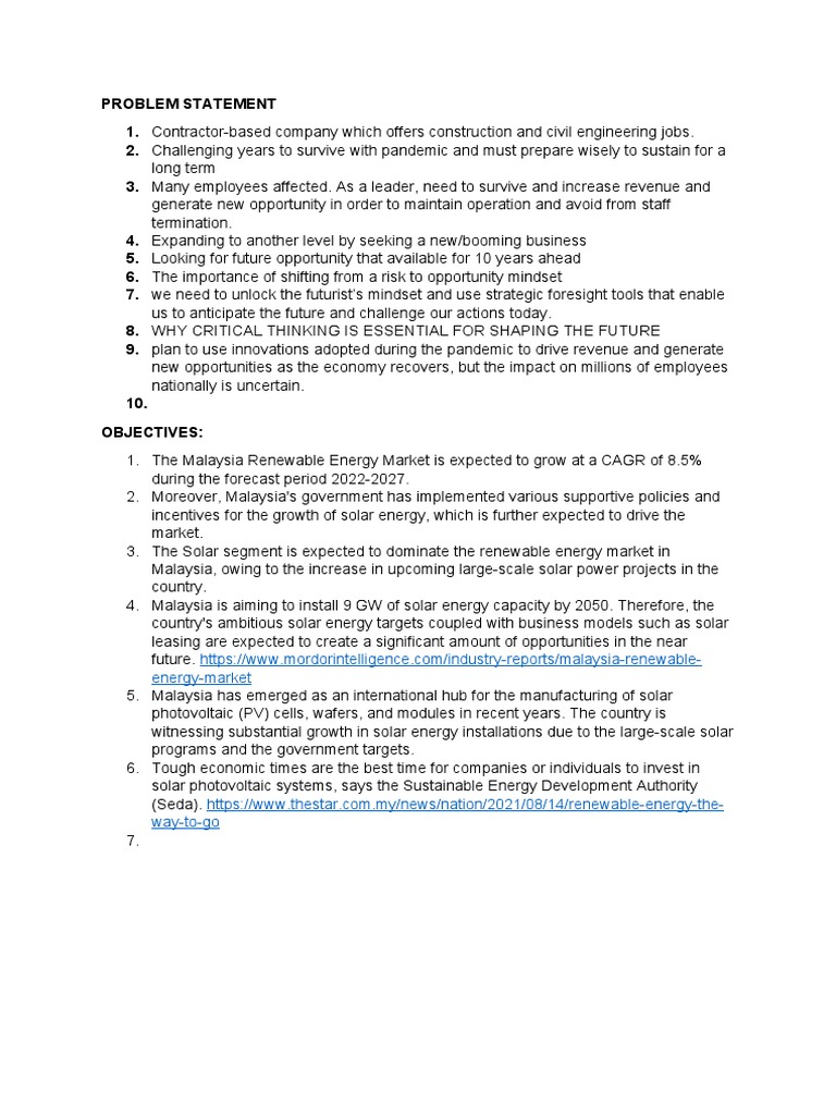 Problem Statement Example | PDF | Solar Power | Sustainability