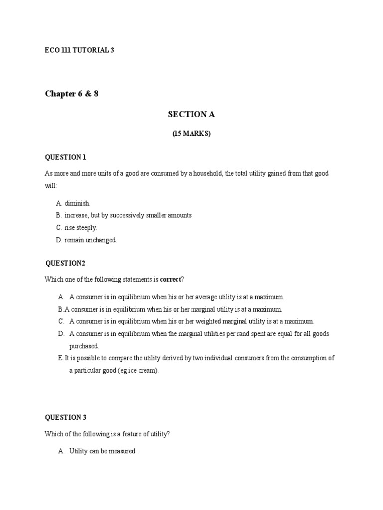 Eco 111 Tutorial 3 | PDF | Utility | Demand