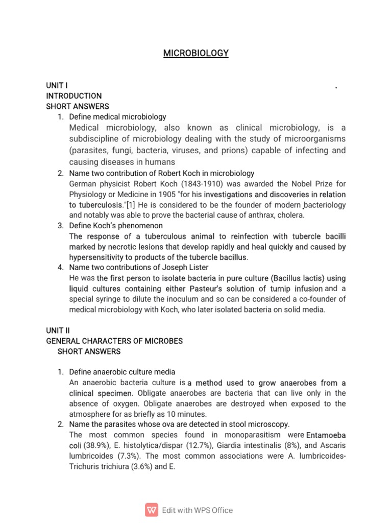Microbiology Blue Print Short Answers | PDF