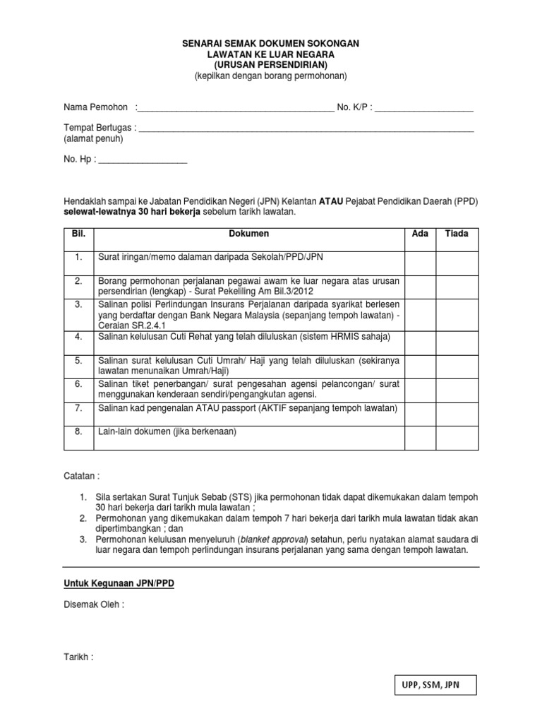 Senarai Semak Dokumen Lawatan Luar Negara | PDF