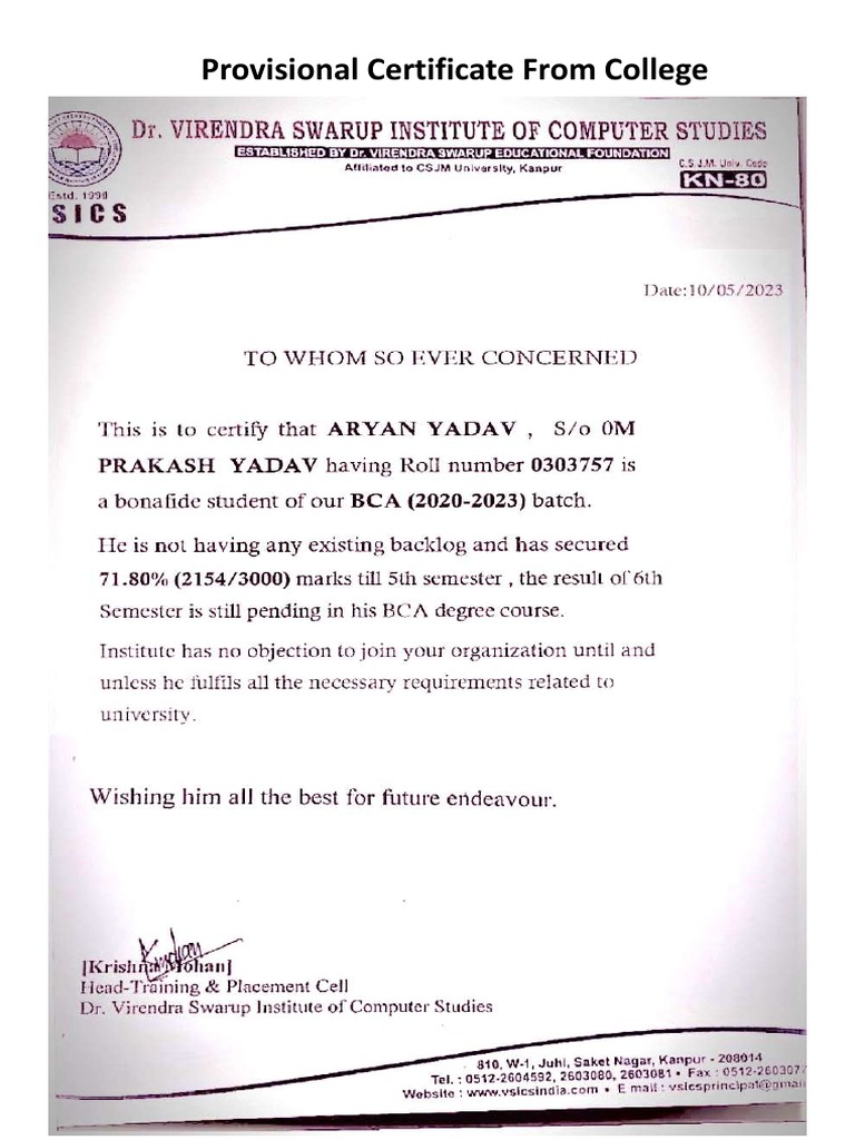 Provisional Degree Certificate | PDF