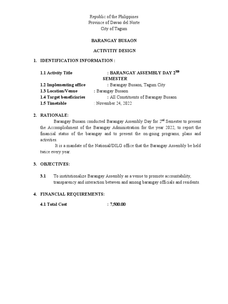 Design-Barangay Assembly Day | PDF