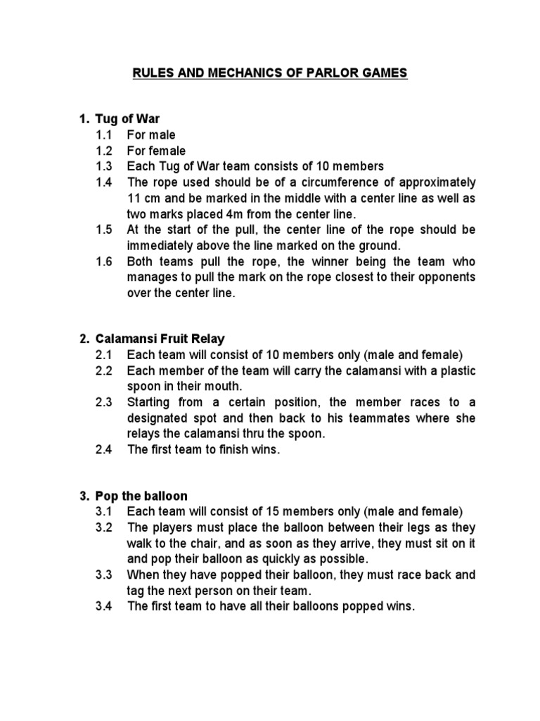 Rules and Mechanics of Parlor Games | PDF