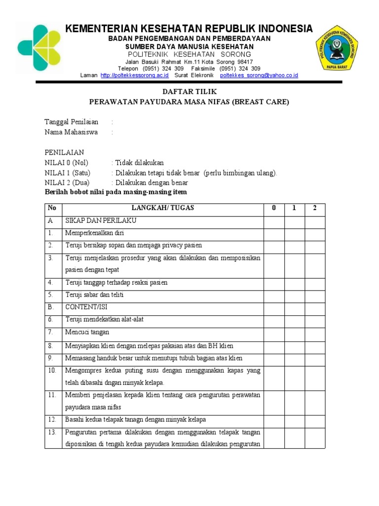 DAFTAR TILIK Breast Care | PDF