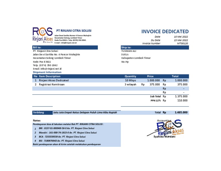 Invoice Yusman Ali | PDF