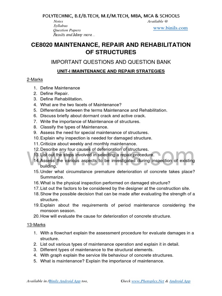Ce8020 Maintenance Repair and Rehabilitation of Structures Reg 2017 ...