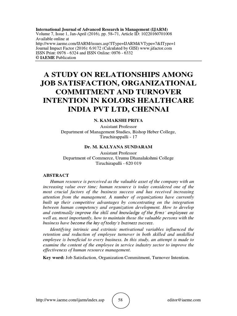 A Study On Relationships Among Job Satis | PDF