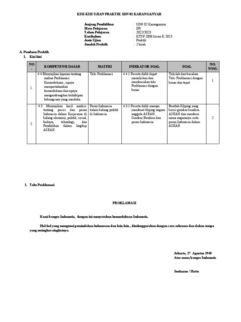 Kisi-Kisi Ujian Praktek Ips | PDF
