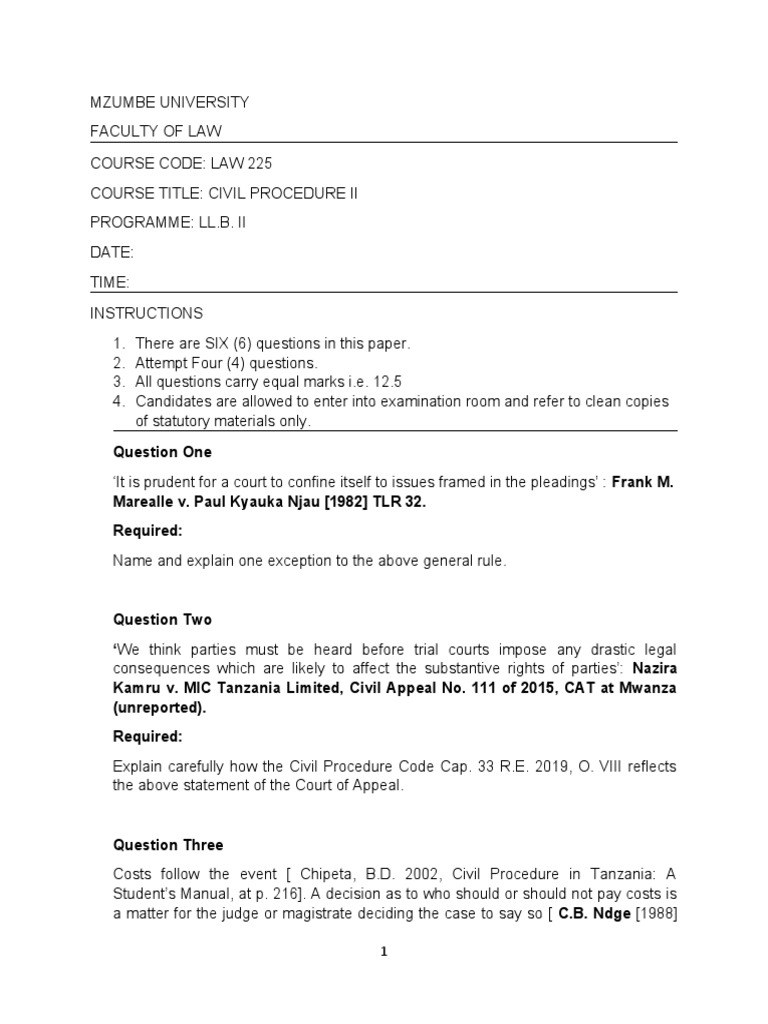 Civil Procedure II Exam Questions | PDF | Legal Procedure | Judiciaries