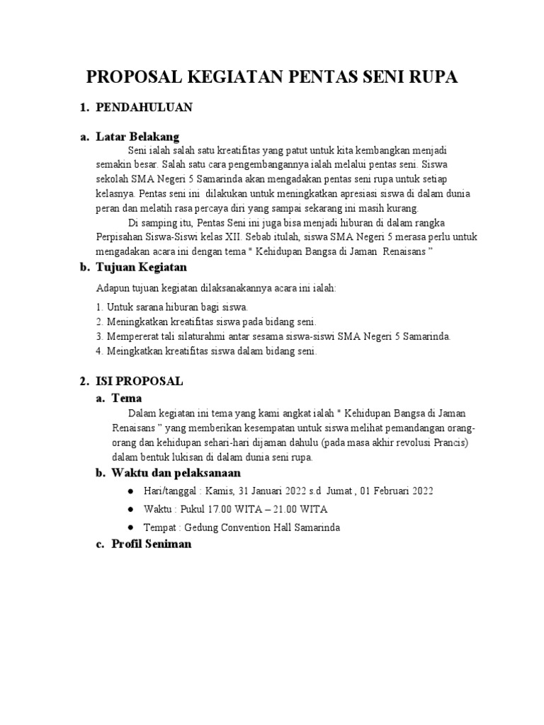 Proposal Kegiatan Pentas Seni Rupa | PDF