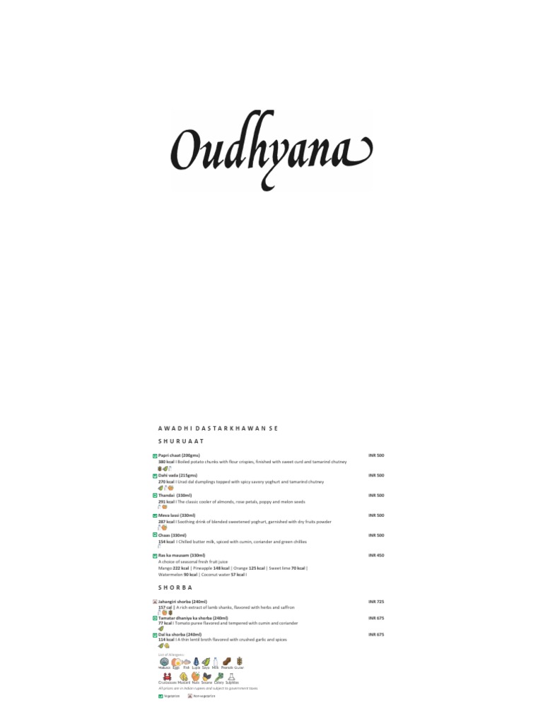 Oudhyana Menu Taj Mahal Lucknow | PDF | Indian Cuisine | Food And Drink ...