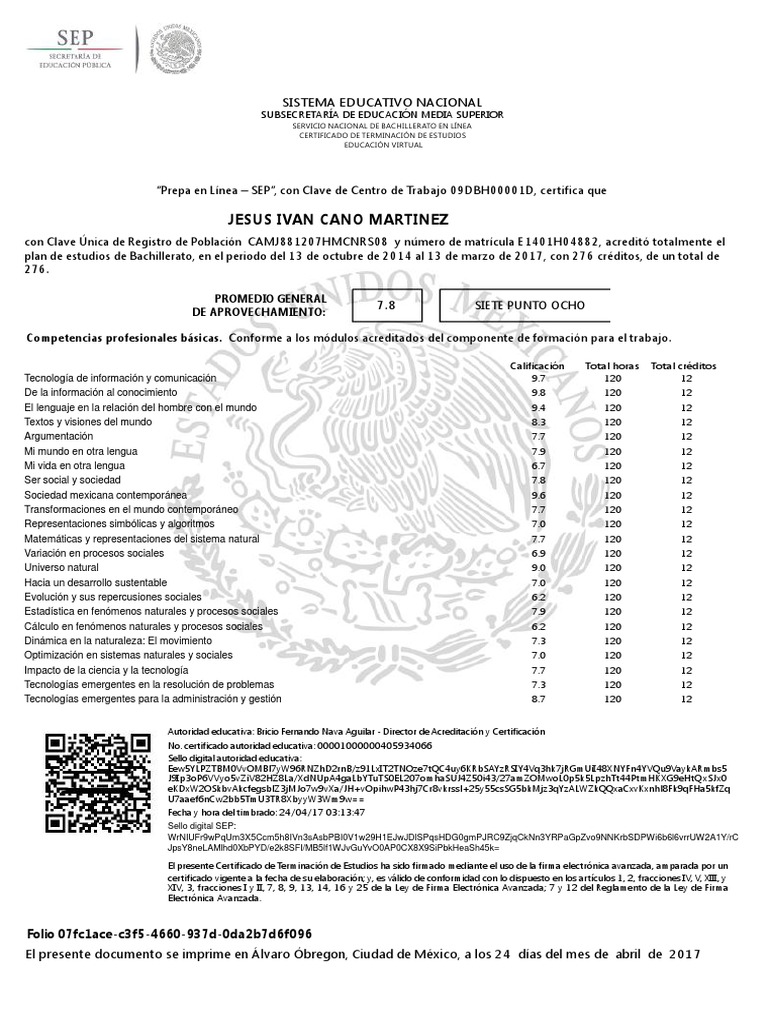 Certificado-Prepa-Linea CANO | PDF