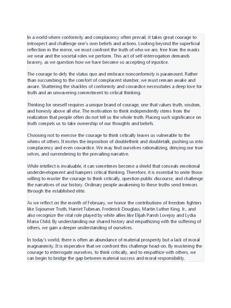 Reflection Paper 1 - in A World Where Conformity and Complacency Often ...