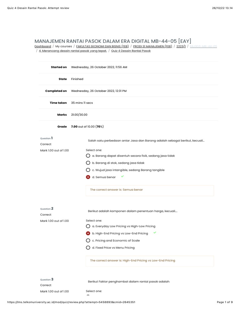 Quiz 4 Desain Rantai Pasok: Attempt Review | PDF