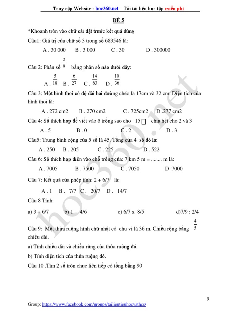 Bo de Thi Toan Lop 4 Cuoi Nam Moi Nhat 2 | PDF