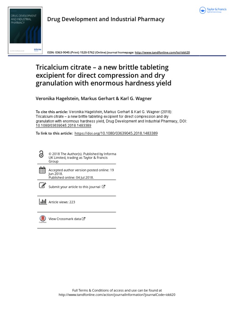 Tricalcium Citrate - A New Brittle Tableting Excip | PDF | Tablet ...