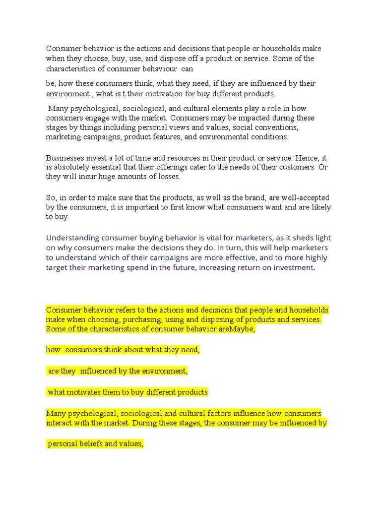 Importance of Understanding Consumer Behavior | PDF | Consumer ...