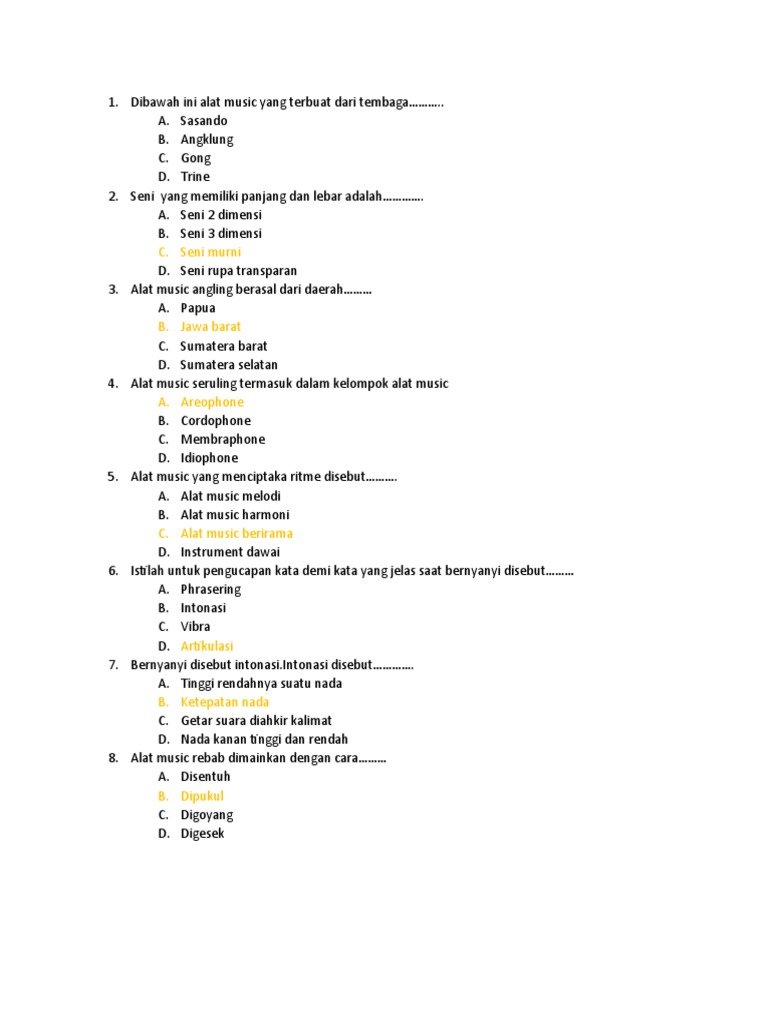 Contoh Soal Ujian Seni Budaya Kelas 7 | PDF