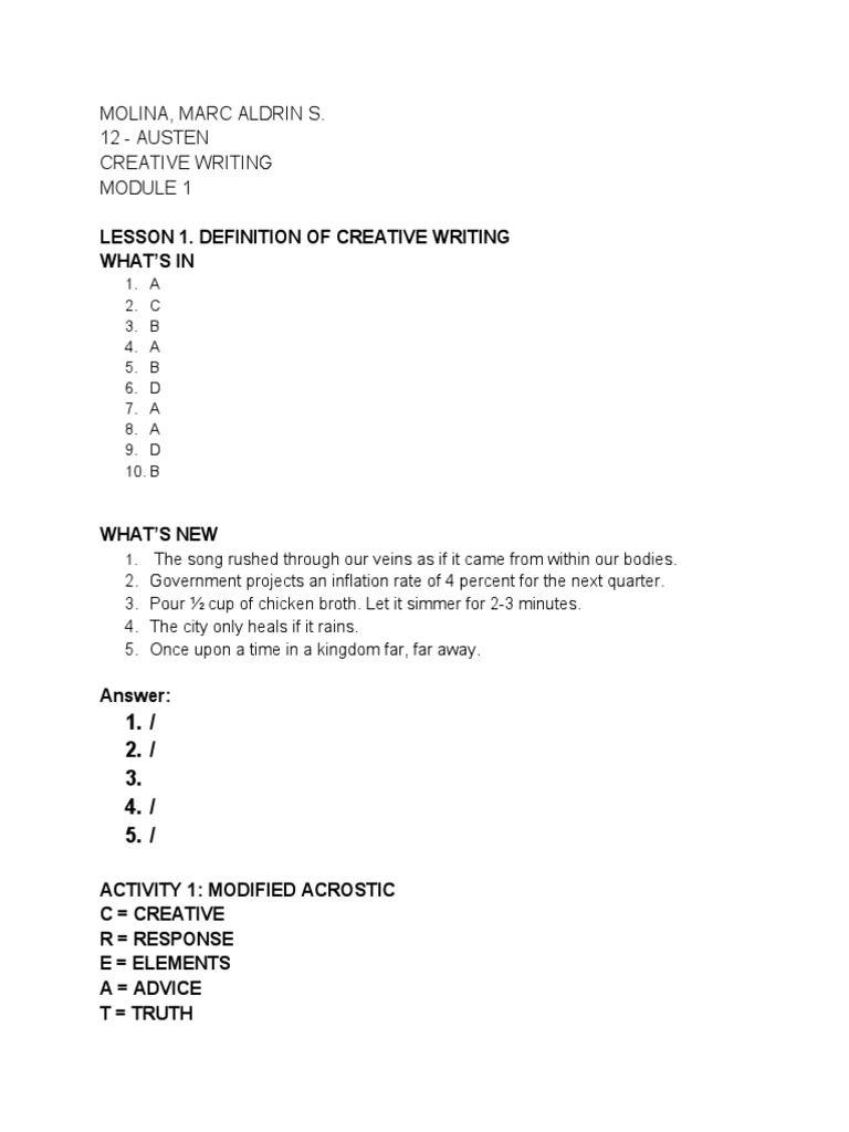 Module 1 Creative Writing | PDF