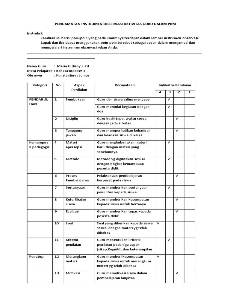 LK 1 - Pengamatan Instrumen Observasi Kelas | PDF