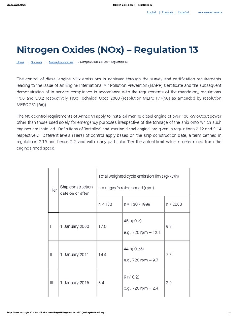 NOx Regulation 13: Marine Diesel Compliance | PDF