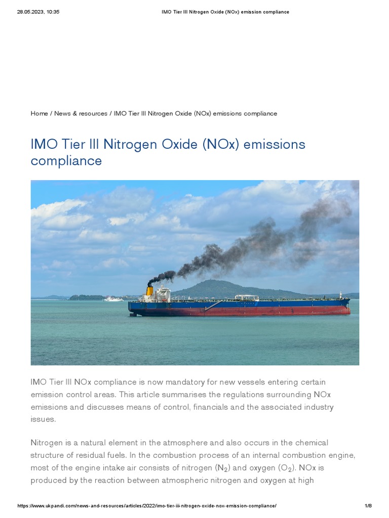 IMO Tier III Nitrogen Oxide (NOx) Emission Compliance | PDF | N Ox ...