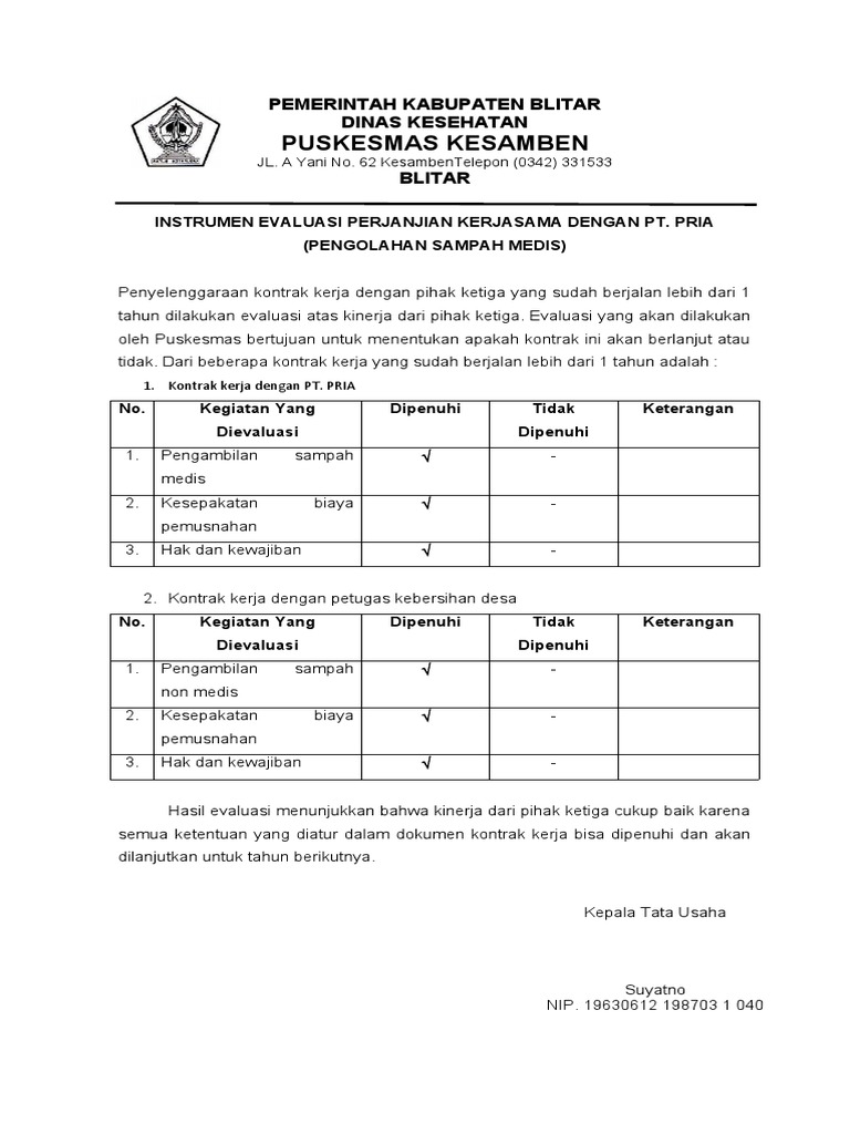 Evaluasi Kontrak Kerja | PDF
