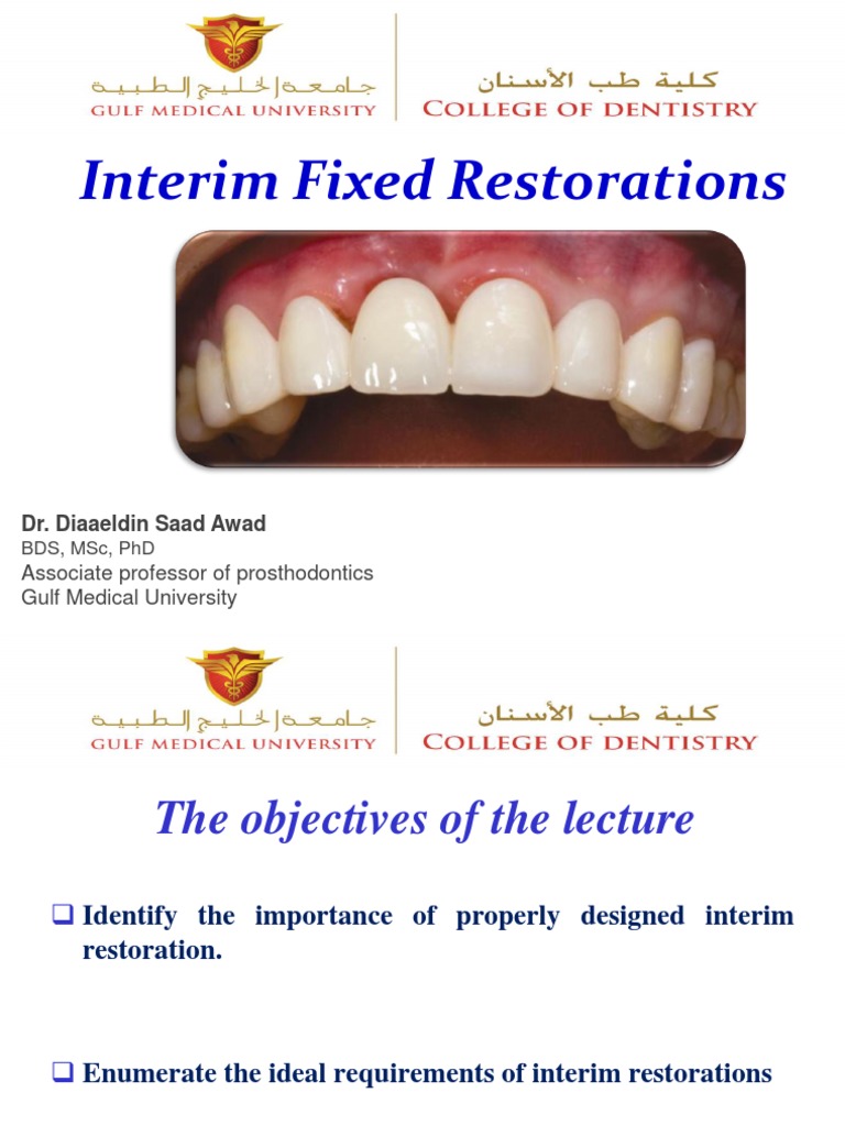 L5 - Interim Fixed Restorations 1 | PDF | Dentistry Branches | Medical ...