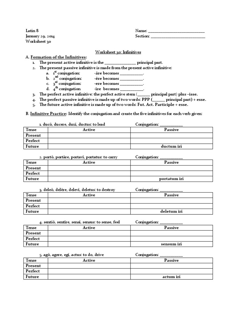 Latin Worksheet-30-Infinitives | PDF