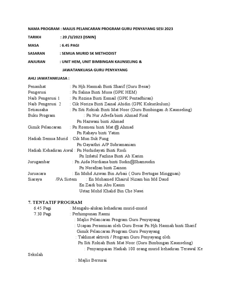 Program Guru Penyayang 2023 - Bentang | PDF