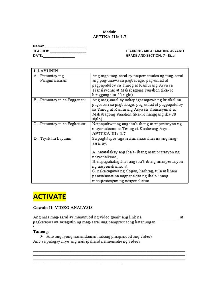 Sample Module From Lesson Plan | PDF