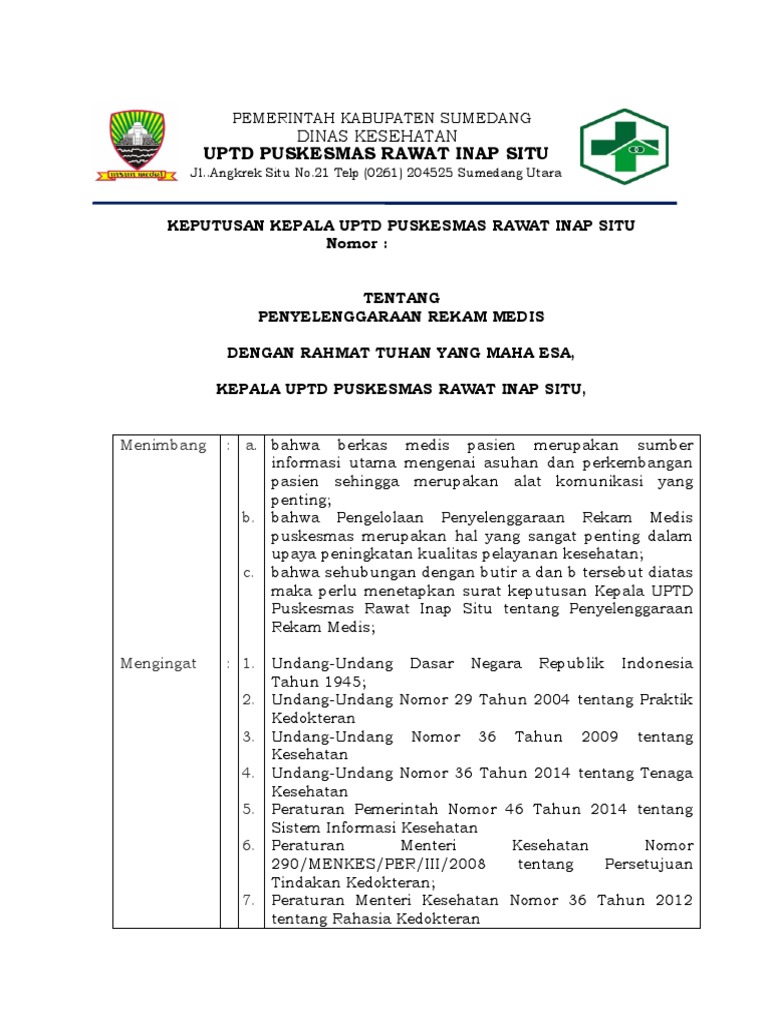 SK Penyelenggaraan Rekam Medis | PDF