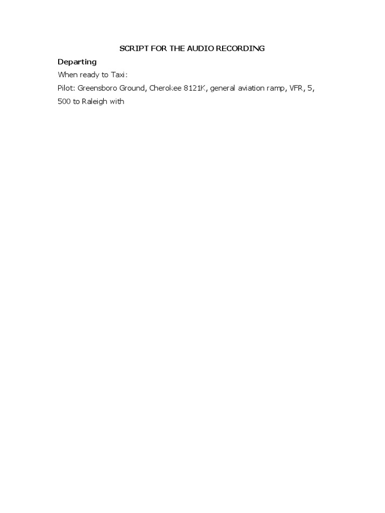 VFR Departure Script to Raleigh | PDF