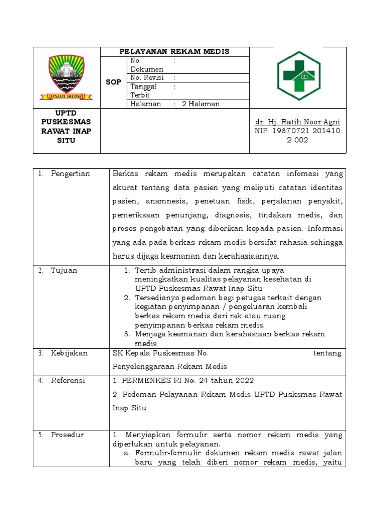 SOP PELAYANAN REKAM MEDIS | PDF