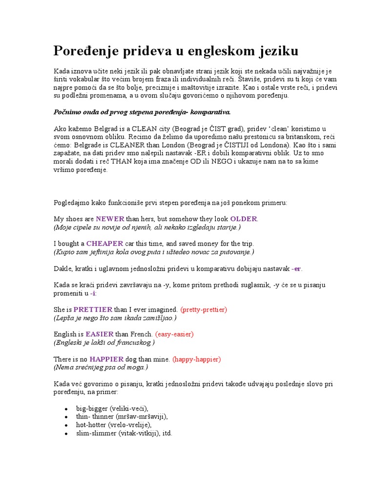 Poređenje Prideva U Engleskom Jeziku | PDF