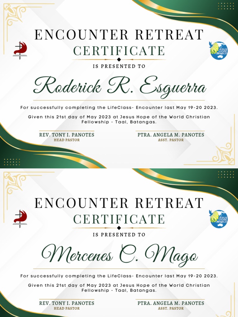 Encounter Retreat Completion Certificate | PDF | Cooking, Food & Wine