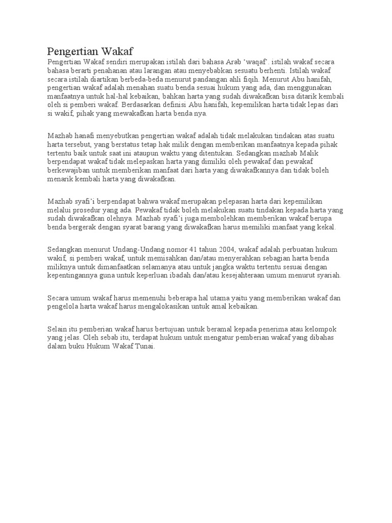 Pengertian Wakaf | PDF